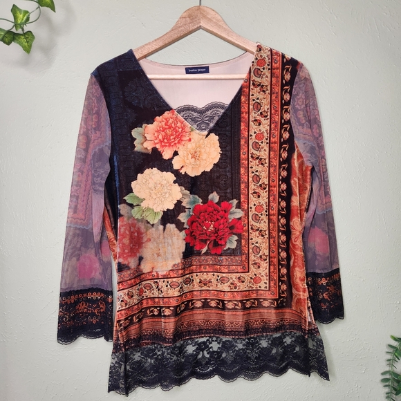 Boston Proper | Tops | Y2k Boston Proper Boho Velvet Lace Tunic Top ...